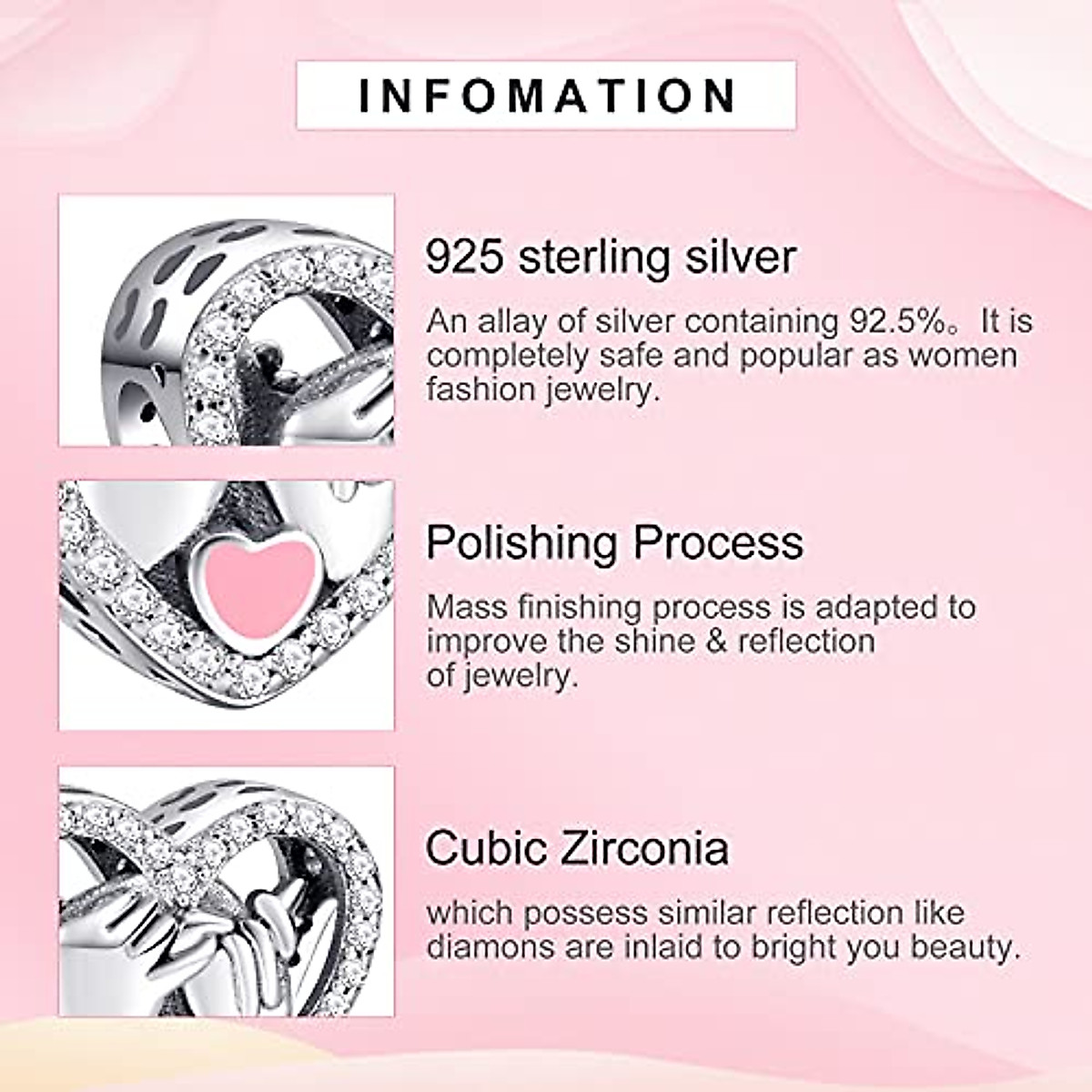 Annmors Love Heart Charm 925 Sterling Silver for Woman Beads Gifts for Women Bracelet&Necklace