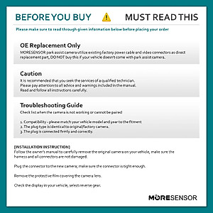 MOREsensor Park Assist Backup Camera | Direct OE Replacement for 56038978AL/56038978AK | Compatible with 2013-2015 Dodge RAM 1500 2500 3500 | CDG-002