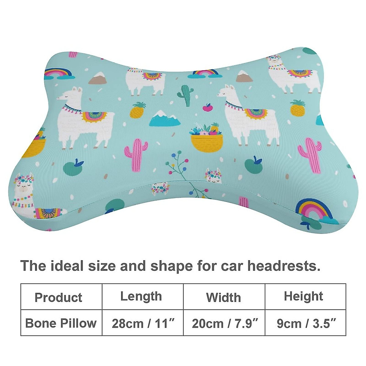 MZERSE Car Neck Pillow 2 Pieces Travel Pillow Compatible with Cute Cactus Blue Sky Rainbow Llama Alpaca for Head Rest Neck Support Head Cushion Support for Car Seat Airplanes Sleeping