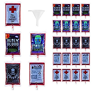 21 Packs Halloween Blood Bags for Drinks,Reusable Blood Cups Containers with Funnel Reusable Drink Container for"Blood" of Theme Parties for Drinks Halloween Zombie Vampire Party Favors Costumes Props