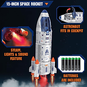 BLOONSY Rocket Ship Toys for Kids | Rocketship Space Shuttle Toys Model with Astronaut Figures | Space Toys for Kids 3 5 7 8 Years Old