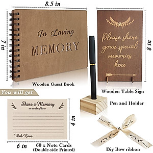 WONEVER Wooden Funeral Guest Book for Memorial Funeral Service - in Loving Memory Guest Sign Book Set - Celebration of Life Guestbook - Included Share a Memory Cards, Table Sign, Pen