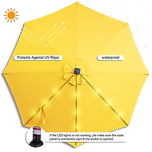Sundale Outdoor 7 ft Solar Powered 24 LED Lighted Patio Umbrella Table Market Umbrella with Crank & Push Button Tilt for Garden, Deck, Backyard, Pool, 8 Steel Ribs, Polyester Canopy (Yellow)
