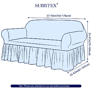 SUBRTEX 1 Piece Seersucker Sofa Slipcover with Skirt Universal Stretch Sofa Couch Slipcover Easy Fitted Chair Furniture Protector(2 Seater,Grey)