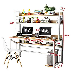 TOPYL Computer Desk with Hutch,Modern Writing Desk with Storage Shelves,Office Study Desk Gaming Desk Workstation for Home Office,Wood + Metal Legs