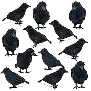 DAZZLE BRIGHT Halloween Black Feathered Crows Decor, Holiday Decoration for Indoor Outdoor Home Yard Garden Party Carnival Supplie (12 Pack)
