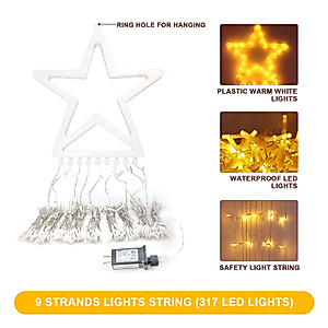 HENHUI ChristmasDecorations Outdoor Star Lights,16.4Ft Christmas Tree Toppers String Lights 320 LED 8 Memory Modes Timer with 14" Lighted Star for Valentine Christmas Holiday Birthday Festival