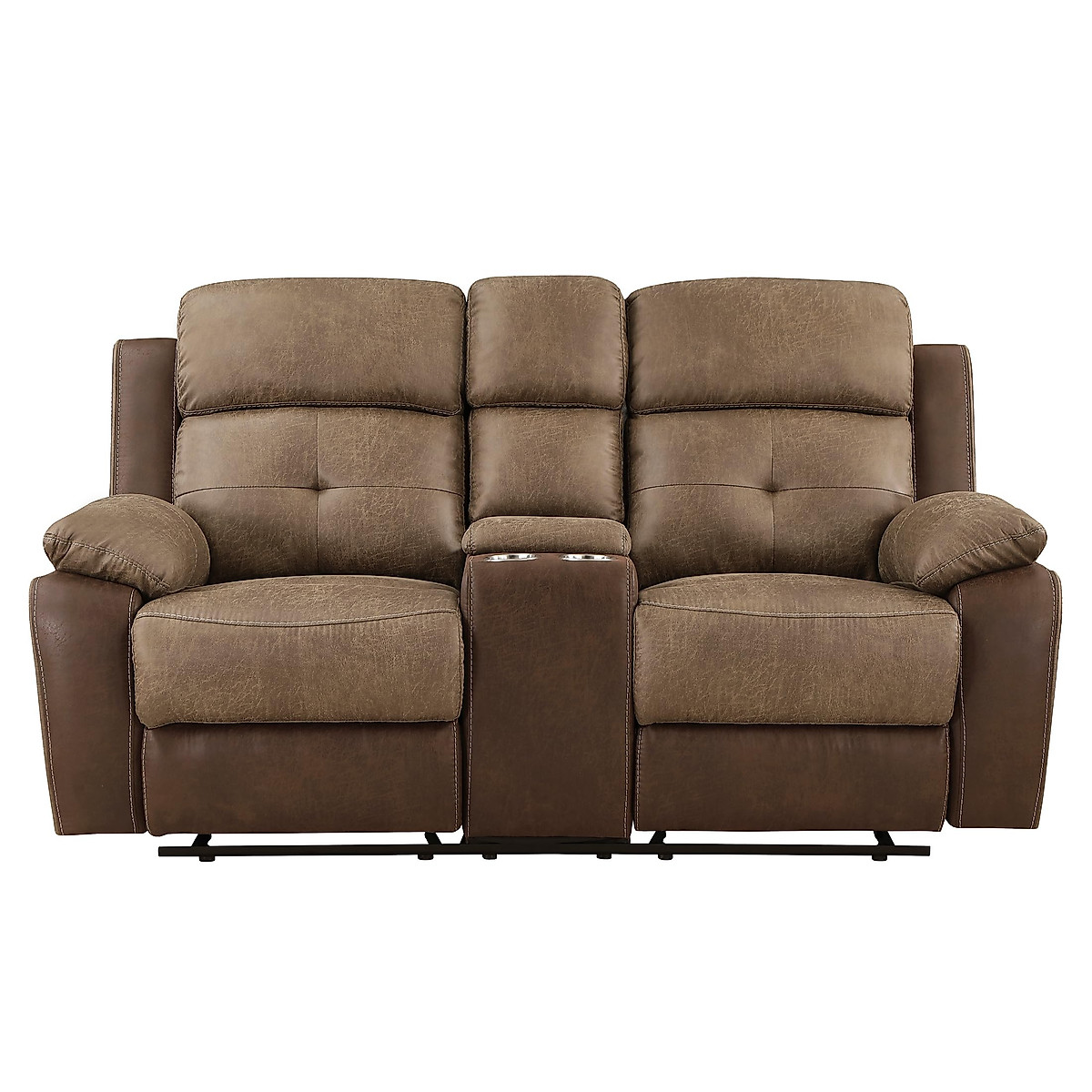 Lexicon Marianna Polished Microfiber Double Glider Reclining Loveseat, Brown