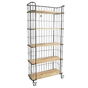 Creative Co-Op 5 Tier Wood Shelves with Metal Frame & Caster Wheels