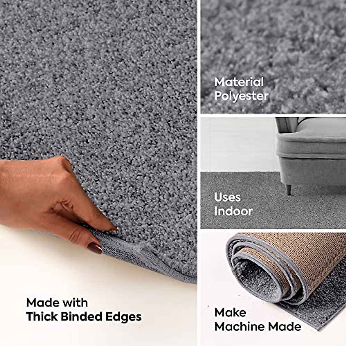 Furnish my Place Grey 3' x 5' Solid Color Rug Made in USA