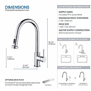 KIBI Casa Single Handle Pull Down Faucet for Kitchen Sink | Solid Brass High Arc Faucet Spout | Kitchen Faucet with Pull Down Sprayer (Chrome) (KKF2002) (Soap Dispenser included)