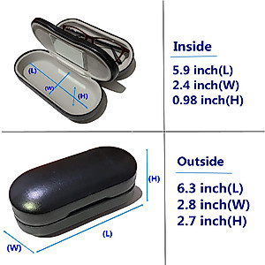 Dual Glasses Case for Two Frames - Classic Clamshell 2 Eyeglasses Case - Built-in Mirror (Black)