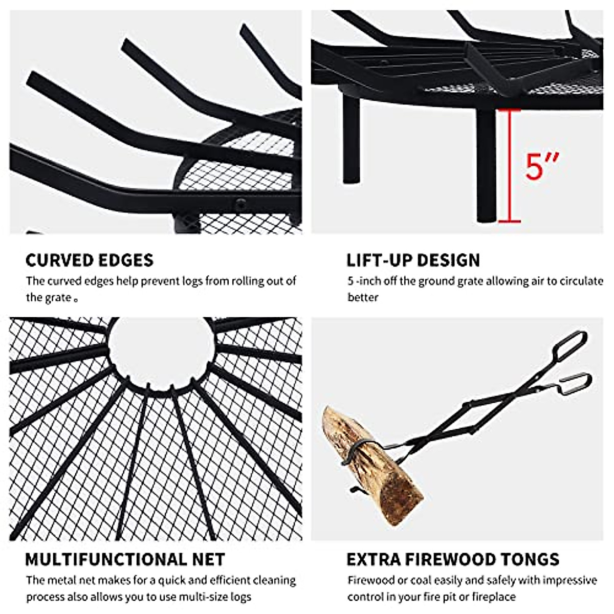 Fire Pit Grate, Woueniut 28" Portable Outdoor Wheel Wood Burning Pit Bonfire Pit Firewood Grate for Cooking Camping Heating Backyard Fireplace Patio