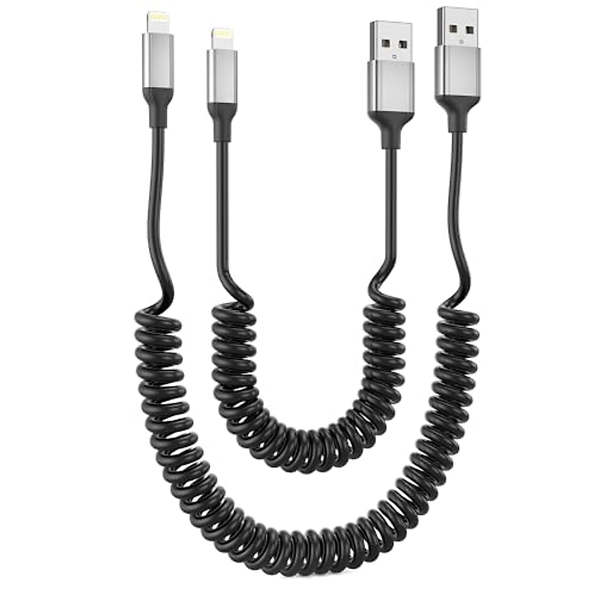 Coiled Lightning Cable for Car (3FT/6FT), 2Pack Retractable iPhone Charger Cord Fast Charging, [MFi Certified] Short Apple CarPlay USB to Lightning Cord for iPhone 14 13 12 11 Pro Max XR XS 8 SE, iPad