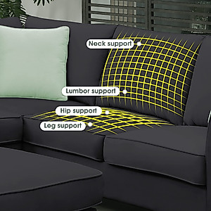 FIQHOME 7-Seat Reversible Chaise, L Shaped Ottoman, Living Room, Modular Sectional Fabric Sofa Corner Couch Set with 3 Pillows, Black