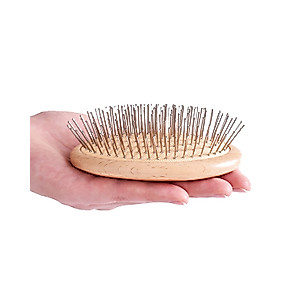 KELANYIS Hair Brush, Steel Needle, Mini, Massages Scalp, Travels Easy, All Hair Types, Unisex, 1.0 Count, GI, Oblong, Metal, Wood, Rubber