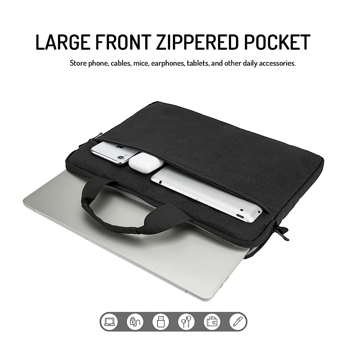 MicaYoung 14-15 Inch Laptop Shoulder Messenger Bag Carrying Case Briefcase Slim Protective Computer Sleeve with Handle Strap Pocket for MacBook Acer ASUS HP Surface Dell Chromebook, Black