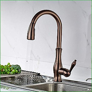 Bathroom Sink Mixer Taps Faucet Bath Waterfall Cold and Hot Water Tap for Washroom Bathroom and Kitchen Full Copper Red Brown Single Handle Single Hole Rotatable Pullable