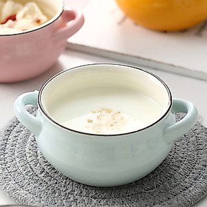 Luxshiny Bowls French Onion Soup Bowls Ceramic Soup Pot, Soup French Onion Bowl Dessert Pudding Bowl with Double Handles for Home Kitchen (Blue) French Onion Soup Ramen