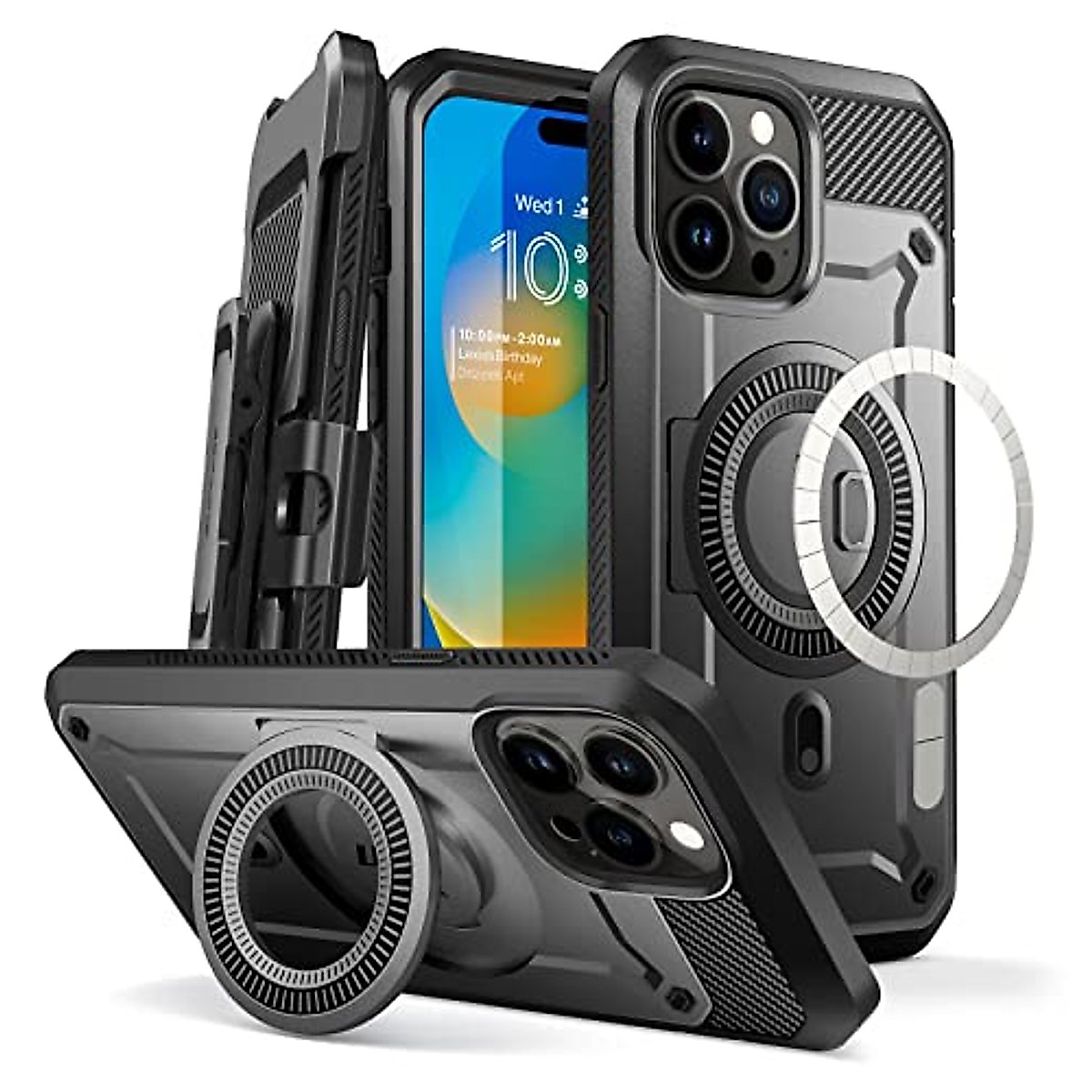 SUPCASE Unicorn Beetle Pro Mag Case for iPhone 14 Pro Max 6.7", Compatible with MagSafe Full Body Rugged Case with Built-in Screen Protector & Kickstand & Belt-Clip (Black)