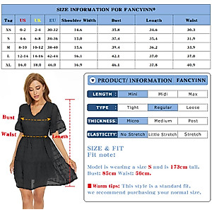 FANCYINN Women’s Red Cute Shift Tunic Dress Short Bell Sleeve V Neck Causal Swing Red Ruffle Mini Dress with Pockets M