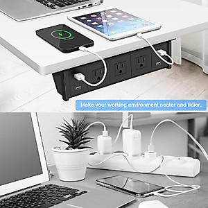Under Desk Power Strip Mountable,Screw Mount Power Outlet with 3 AC Outlets,4 USB-A Ports,15FT Extension Cord,Desk Clamp Power Strip