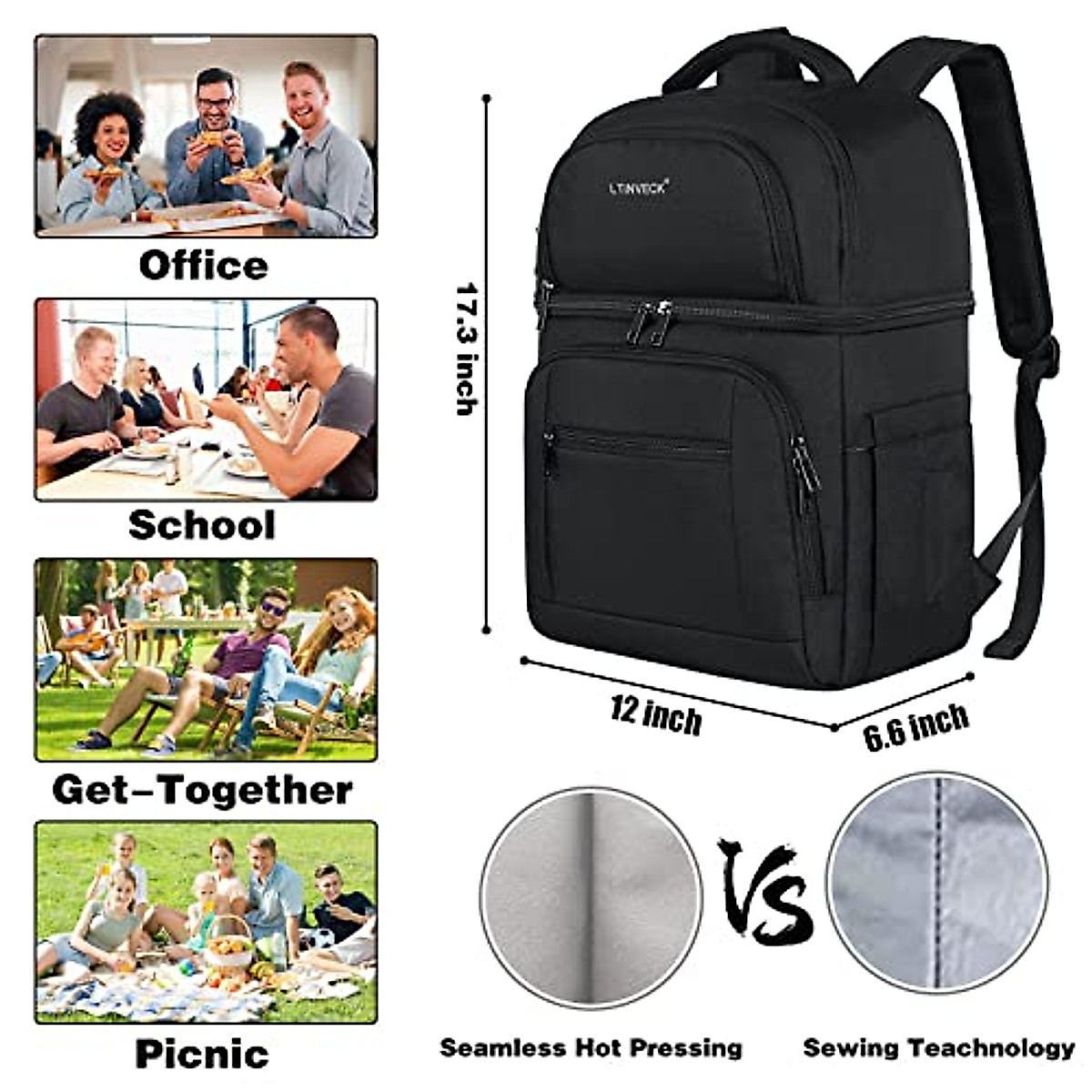 Cooler Backpack,30 Cans Insulated Backpack Cooler Leakproof Double Deck Cooler Bag for Men Women RFID Lunch Backpack