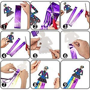 Day of the Dead Sugar Skull Hanging Decorations 3 Pieces Dia De Los Muertos Party Decorations Skeleton Sugar Skull Bride Decor with Tassels, Glue and Ropes for Halloween DIY Craft Party Supplies