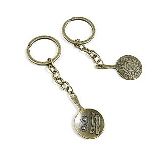 50 Items Keychain Keyring Key Tags Chains Rings Jewelry Bag Charms T7FP6 Omelette Pan Pot