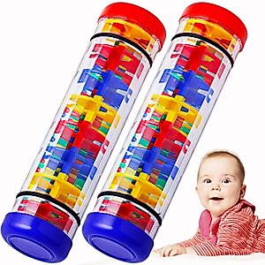 2 Pack Rainmaker Toy, Beaded Raindrops Rainmaker, Rainmaker Stick, Developmental Sensory Shaker, Musical Instrument for Babies,Toddlers and Kids