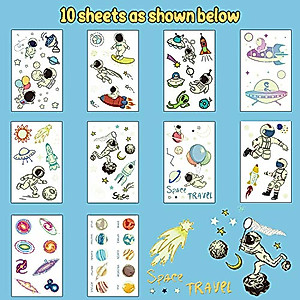 Space Party Supplies, Solar System Luminous Temporary Tattoos for Boys, Space Glow Birthday Party Decorations Favors for Kids, Space Fake Tattoos Stocking Stuffers Accessories (10 Sheets)