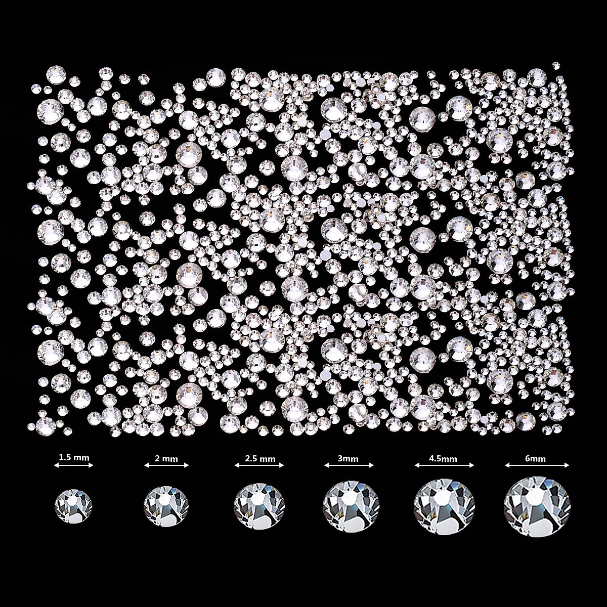 2000 Pieces Flat Back Gems Rhinestones 6 Sizes (1.5-6 Mm) Round Crystal Rhinestones with Pick up Tweezer and Rhinestones Picking Pen for Crafts Nail Clothes Shoes Bags DIY Art(Clear)