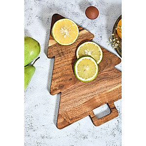 Christmas Tree Shaped Wood Cutting Board for kitchen, Christmas Tree Wooden Serving Tray with Handle, Christmas Decoration Charcuterie Tree Boards 14"L x 11"W