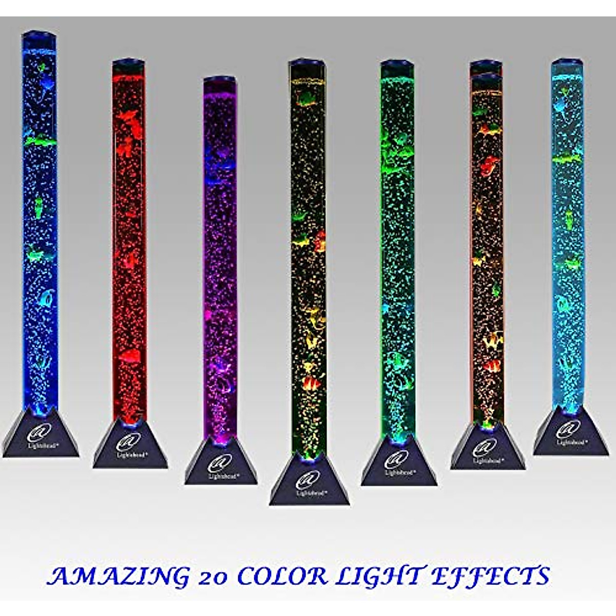 Lightahead Extra Large 4 FT LED Fantasy Bubble Fish Tube Fake Aquarium with Remote Control,10 Fish & 20 Color Light Effects. The Ultimate Sensory Lamp.