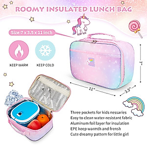 Backpacks for Girls, Kids Backpack School Bookbags with Insulated Lunch Box for School Elementary Girl, School Bag with Laptop Compartments, Galaxy Purple