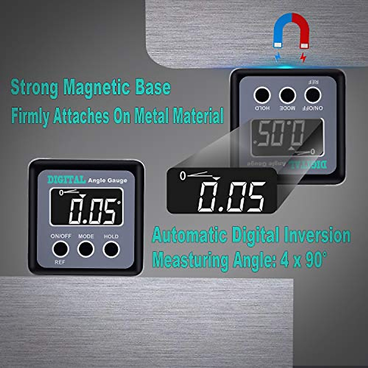 Digital Angle Gauge, eOUTIL Angle Finder Mini Digital Level Protractor Inclinometer with V-Groove Magnetic Base - Cube Level Box for Woodworking, Table Saw, Construction, Machinery, Masonry (Grey)
