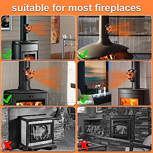 VODA 3-in-1 Stove Fan with Magnet, Heat Powered Fan with Adjustable Band- 4 Blades Woodburner Fan for Wood Stove/Fireplace/Stove Pipe, Wood Burning Stove Top Fire Fan