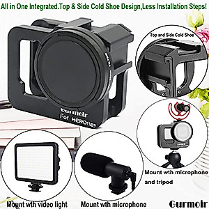 Gurmoir Metal Case for GoPro Hero 11/Hero 10/9 Black, Aluminum Alloy Back Door Housing Frame, Side Open Wire Connectable Protective Video Cage with 52mm UV Filter, Rock Solid and Heat Dissipation