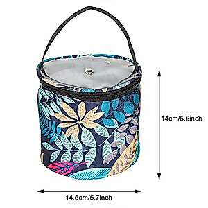 HEEPDD Yarn Storage Tote, Yarn Ball Needle Sundries Finishing Storage Tool Household Leaf Pattern Oxford Cloth Bucket Storage Tote Bag for Yarn Storage(Small Drum)