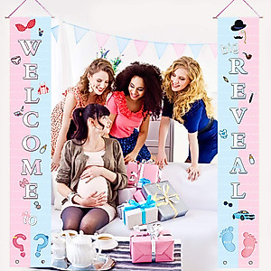 Gender Reveal Party Decorations - Baby Shower Gender Reveal Backdrop Party Supplies Porch Sign – “Welcome to Big Reveal” Baby Unisex Guess Boy Or Girl Banner Photo Props Hanging Door Garden Decor