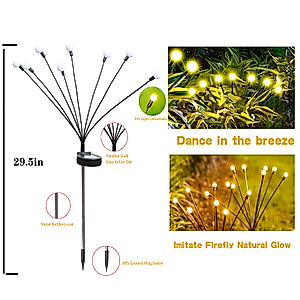 Phreewill Solar Garden Lights,Solar Swaying Light, Sway by Wind, Solar Outdoor Lights, Yard Patio Pathway Decoration, High Flexibility Iron Wire & Heavy Bulb Base, Warm White(4 Pack)