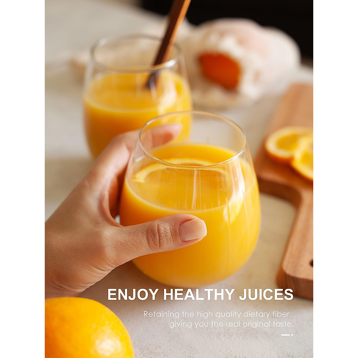 QCen Electric Citrus Juicer Squeezer, Electric Juicer for Orange, Lemon and Limes with Rubber Handle and Two Size Cones, Anti-Drip Spout, Easy to Clean and Use, BPA Free, Black/Stainless Steel