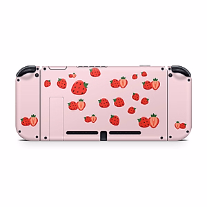 Tacky Design Strawberries Skin Compatible with Nintendo Switch Skin Wrap Cover, Kawaii Pink Strawberry Skin for Nintendo Switch Stickers, Premium Vinyl 3M Full Wrap Decal.