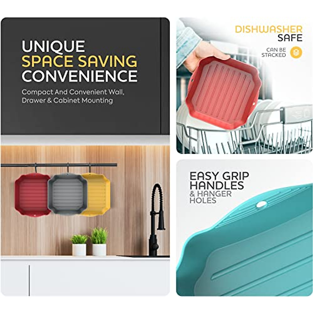 Silicone Air Fryer Liners Set OF 2, Air Fryer Silicone Liners for 3-5QT Air Fryer Tray Baking Oven, 7.5” Reusable Square Air Fryer Liners with Handles & Holes, Air Fryer Inserts, Air Fryer Accessories