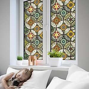 DKTIE Static Cling Decorative Window Film with Installation Tools Non Adhesive Privacy Film, Stained Glass Window Film for Bathroom Shower Door Heat Cotrol Anti UV, 17.7 x 78.7 Inch