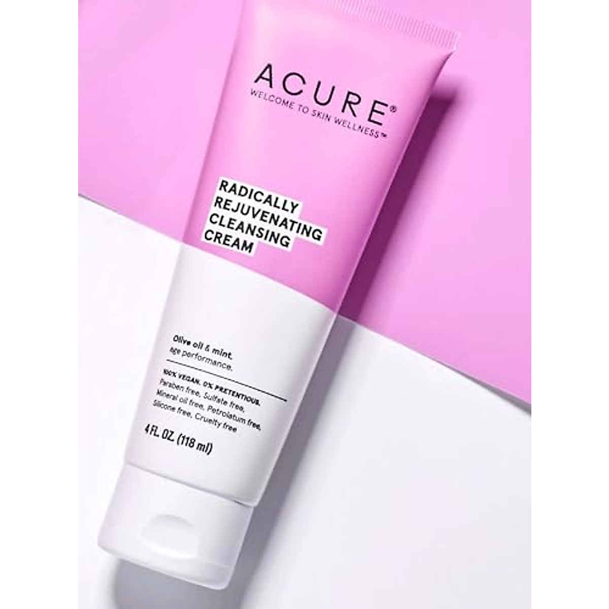 Acure Radically Rejuvenating Cleansing Cream - Foaming Creamy Facial Cleanser - Moisturizing Benefits of Olive Oil, Cocoa Butter and the Soothing Deep Cleanse of Mint - 4 oz