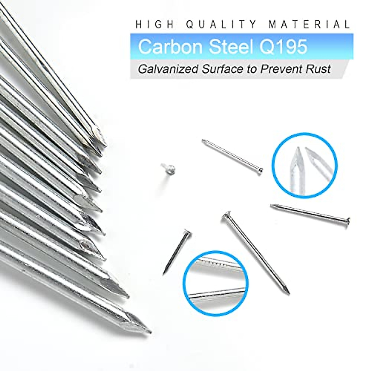 376pcs Hardware Nails Assortment kit with 2" Nails & 8oz Claw Hammer, Nails for Hanging Pictures, Picture Hanging Nails, Finishing nails, Wall nails, Small nails, Wood nails and Hammer