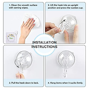 VIS'V Suction Cup Hooks, Small Clear Heavy Duty Vacuum Suction Hooks with Wipes Removable Strong Window Glass Door Kitchen Bathroom Shower Wall Suction Hanger for Towel Loofah Utensils Wreath - 2 Pcs