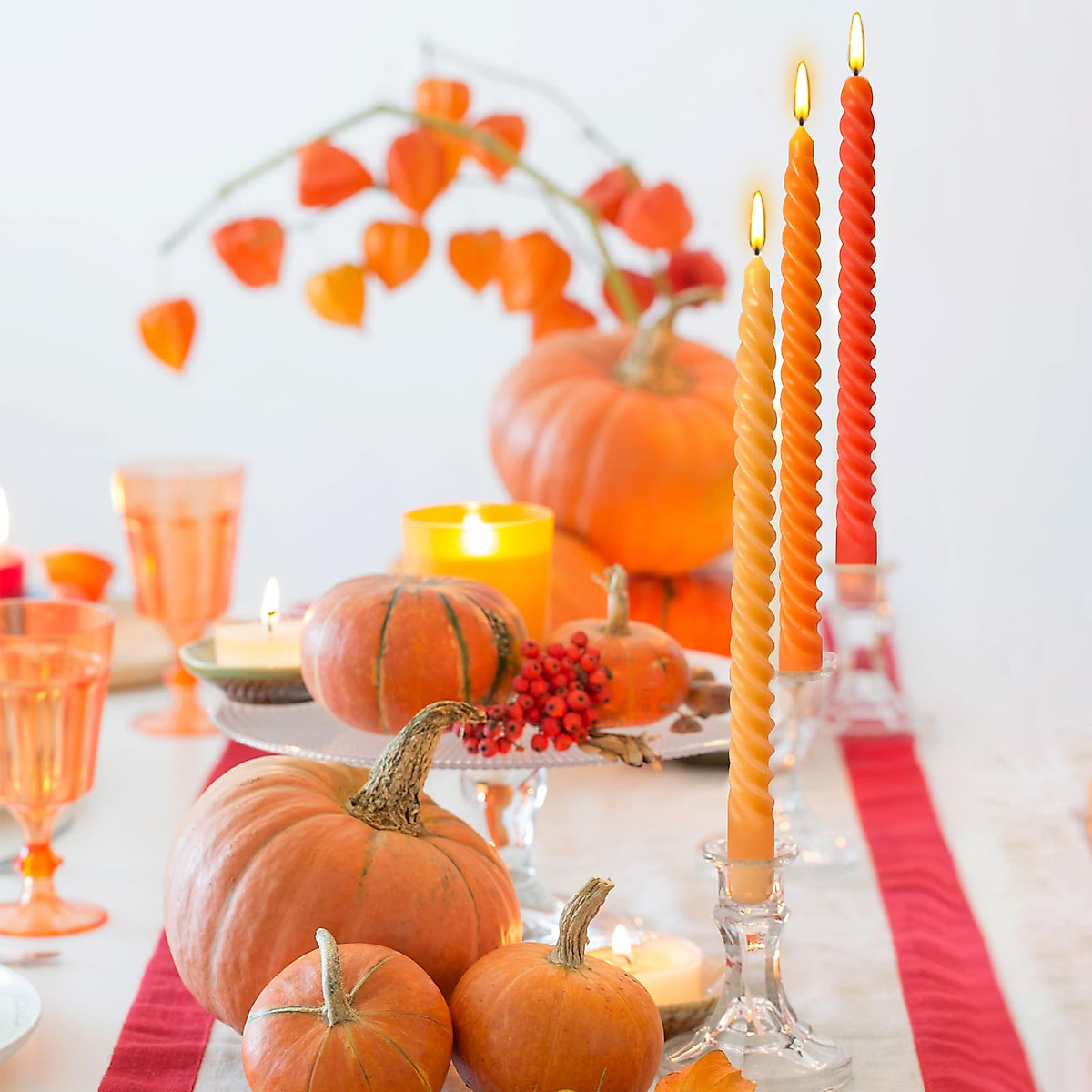 Orange-Gradient Spiral Taper Candles for Home Decoration, 4 Pack 10 Inch Candlesticks for Dinner Party Holiday Fall Halloween and Harvest