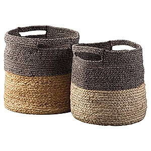 Signature Design by Ashley Parrish Boho 2 Piece Basket Set, Light Brown & Black